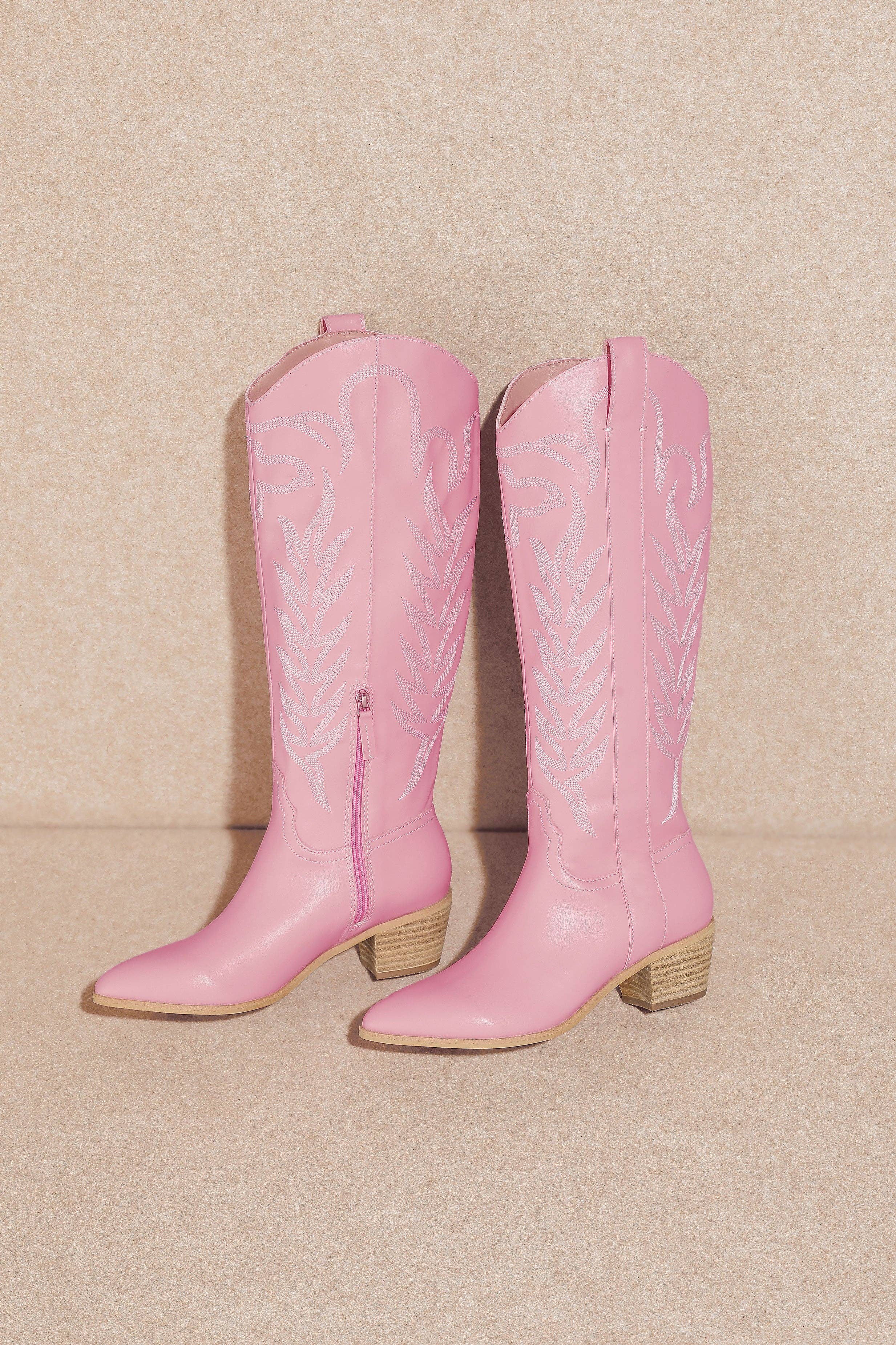 Women's High Tube Boots Inlay Hot Pink | Knee High Pink Boots | Pink ...